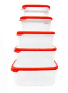 helsim red 10-piece containers set with lids for storage, lunch, and meal prep, dishwasher & microwave safe