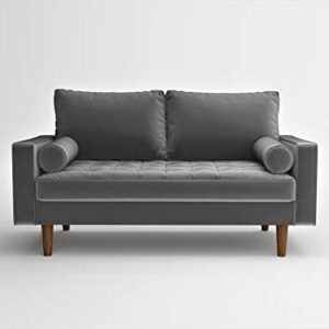 US Pride Furniture NS5457-L Caladeron Mid-Century Modern Loveseat in Soft Velvet, Grey