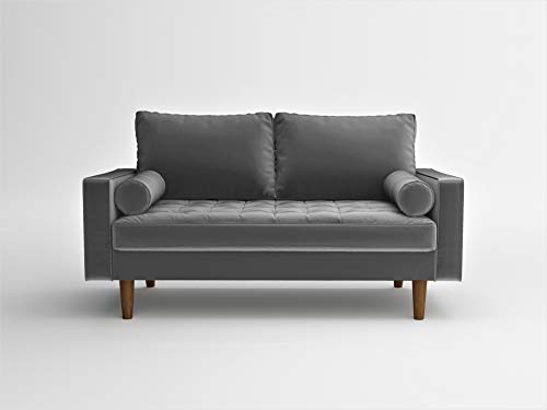 US Pride Furniture NS5457-L Caladeron Mid-Century Modern Loveseat in Soft Velvet, Grey