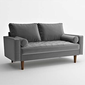 US Pride Furniture NS5457-L Caladeron Mid-Century Modern Loveseat in Soft Velvet, Grey