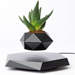 bandd floating plant pot - levitating plant pot for succulents, air bonsai & air plants. floating planter for home, office & desk levitating decor. magnetic floating levitating display. (black)