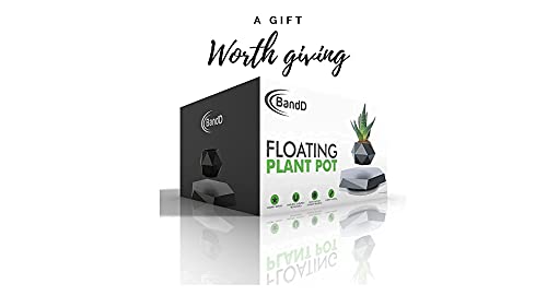 BandD Floating Plant Pot - Levitating Plant Pot for Succulents, air Bonsai & air Plants. Floating Planter for Home, Office & Desk Levitating Decor. Magnetic Floating Levitating Display. (Black)