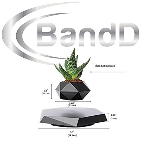 BandD Floating Plant Pot - Levitating Plant Pot for Succulents, air Bonsai & air Plants. Floating Planter for Home, Office & Desk Levitating Decor. Magnetic Floating Levitating Display. (Black)