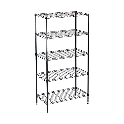 5 Tier Wire Shelving Unit Storage Rack, Metal Heavy Duty Utility Organizers, Organization Units for Products Plant Pantry, Garage, Laundry Racks Durable Shelf Stand,14"W x 30"L x 60"H, Black