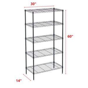 5 Tier Wire Shelving Unit Storage Rack, Metal Heavy Duty Utility Organizers, Organization Units for Products Plant Pantry, Garage, Laundry Racks Durable Shelf Stand,14"W x 30"L x 60"H, Black