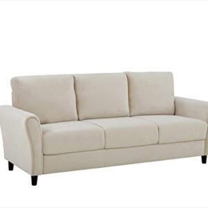 Container Furniture Direct Celestia Mid Century Modern Upholstered Sloped Arms Living Room, Sofa, White Ivory