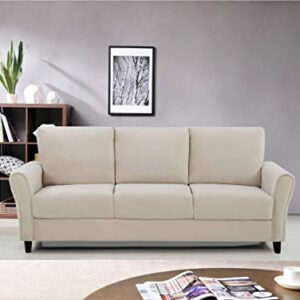 Container Furniture Direct Celestia Mid Century Modern Upholstered Sloped Arms Living Room, Sofa, White Ivory