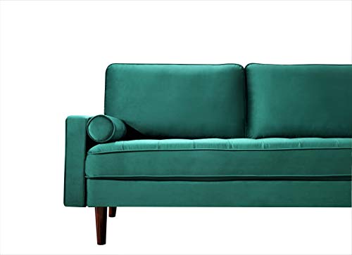 Container Furniture Direct Womble Modern Velvet Upholstered Living Room Diamond Tufted Chesterfield Loveseat with Gleaming Nailheads, Pine Green