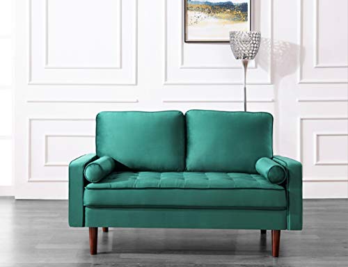 Container Furniture Direct Womble Modern Velvet Upholstered Living Room Diamond Tufted Chesterfield Loveseat with Gleaming Nailheads, Pine Green