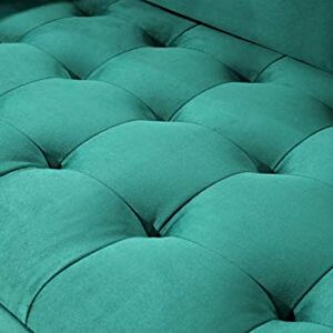 Container Furniture Direct Womble Modern Velvet Upholstered Living Room Diamond Tufted Chesterfield Loveseat with Gleaming Nailheads, Pine Green