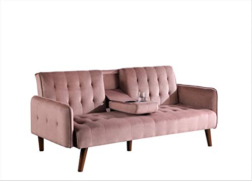 Container Furniture Direct Cricklade Velvet Uphostered Convertible Sofa Bed, Lush Pink