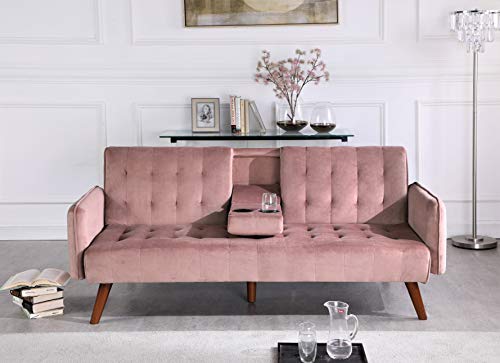 Container Furniture Direct Cricklade Velvet Uphostered Convertible Sofa Bed, Lush Pink