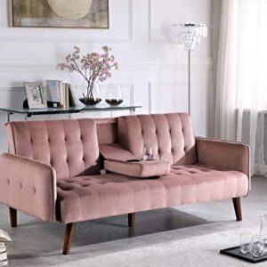 Container Furniture Direct Cricklade Velvet Uphostered Convertible Sofa Bed, Lush Pink