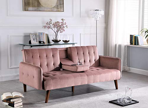 Container Furniture Direct Cricklade Velvet Uphostered Convertible Sofa Bed, Lush Pink