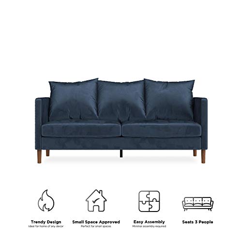 Novogratz Paige Modern Pillowback Sofa, Navy Blue Velvet