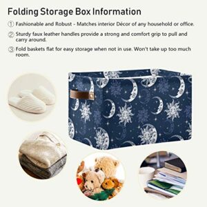 susiyo Large Foldable Storage Bin Magical Sun Moon Stars Fabric Storage Baskets Collapsible Decorative Baskets Organizing Basket Bin with PU Handles for Shelves Home Closet Bedroom Living Room-1Pack