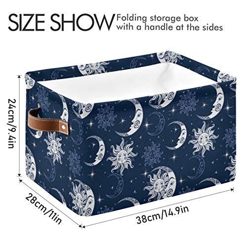 susiyo Large Foldable Storage Bin Magical Sun Moon Stars Fabric Storage Baskets Collapsible Decorative Baskets Organizing Basket Bin with PU Handles for Shelves Home Closet Bedroom Living Room-1Pack