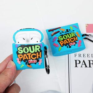 Lupct for Airpod 2/1 Silicone Case Soft Cartoon Fashion Cute Food Design Air Pods Cover Girls Women Funny Fun Cool Unique Kawaii Keychain Cases for AirPods 2&1 (Bubble Gum+Blue Sour Candy)(2 Packs)