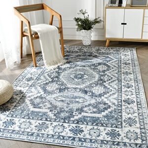 jinchan area rug 5x7 persian rug vintage floor cover indoor carpet blue grey traditional retro gray accent rug non slip for kitchen living room bedroom