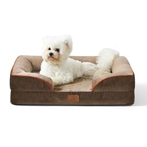 bedsure orthopedic dog bed for medium dogs - waterproof dog bed medium, foam sofa with removable washable cover, waterproof lining and nonskid bottom couch, pet bed, brown