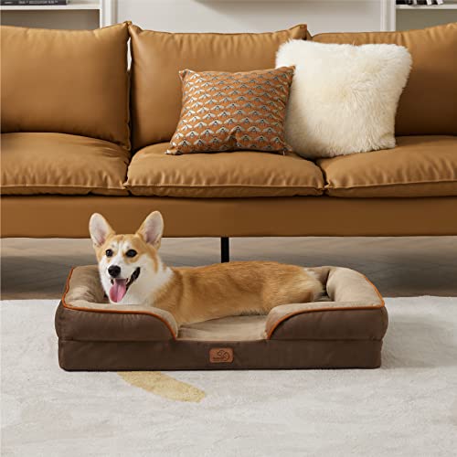 Bedsure Orthopedic Dog Bed for Medium Dogs - Waterproof Dog Bed Medium, Foam Sofa with Removable Washable Cover, Waterproof Lining and Nonskid Bottom Couch, Pet Bed, Brown