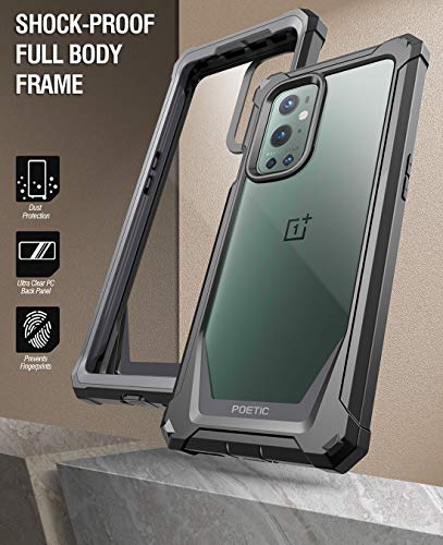 Poetic Guardian Case Designed for Oneplus 9 Pro 5G, Built-in Screen Protector Work with Fingerprint ID, Full Body Hybrid Shockproof Bumper Cover Case, Black/Clear