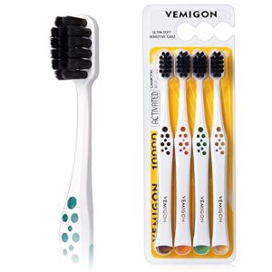 vemigon extra soft toothbrush for sensitive teeth, wide head soft toothbrushes for adults, soft bristle toothbrush with activated charcoal, whitening toothbrush perfect for braces (4pcs)