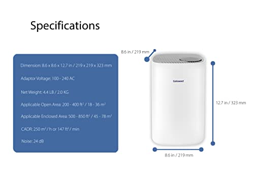 Galaseed H13 True HEPA Air Purifier | Built-in PM2.5 Sensor | 500sq ft Coverage | 3-Stage Air Filtration System | Removes 99.97% PM2.5 Particles | Ideal for Large Bedroom, Living Room, Home and Office