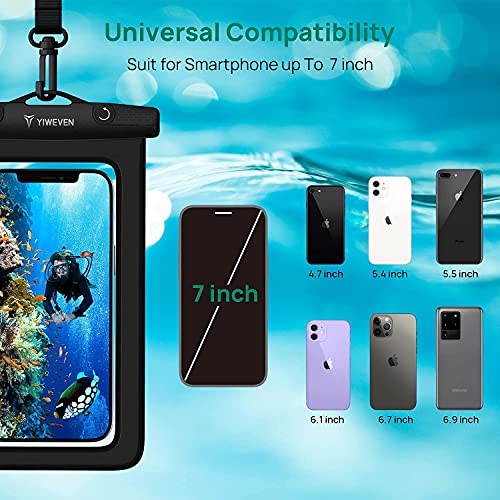 YIWEVEN Waterproof Phone Case, [2 Pack] IPX8 Universal Water-Proof Pouch Cellphone Dry Bag for iPhone 13/12/11/XR/XS/SE 2022/7/8/Samsung Galaxy/Moto/Google/Blu and More up to 7 inch