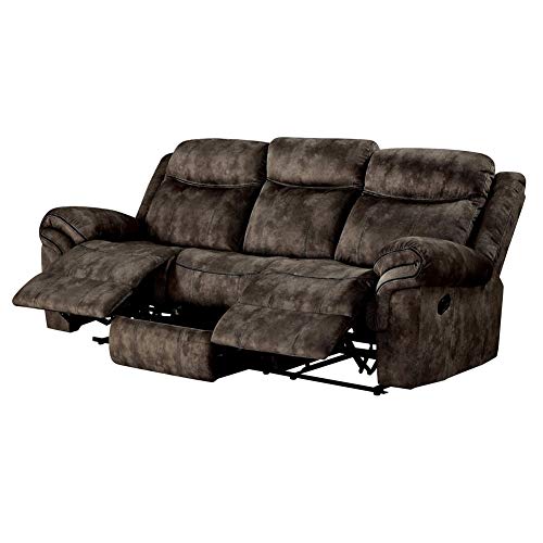 HABITRIO Reclining Sofa, Solid Wood Frame&Chocolate Velvet Upholstered 3-Seat Recliner Couch w/Back&Seat Cushion, Drop-Down Table w/USB Charging Dock, Middle Storage Drawer,Furniture for Living Room