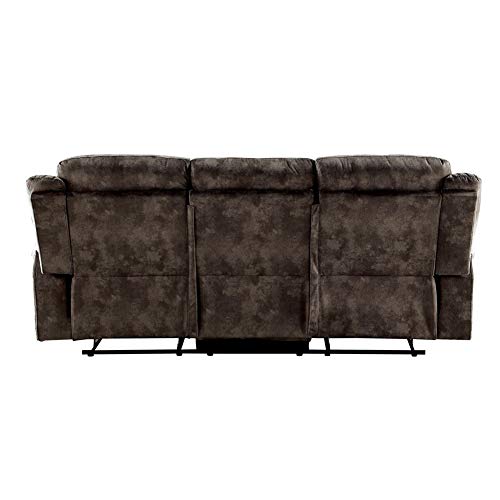 HABITRIO Reclining Sofa, Solid Wood Frame&Chocolate Velvet Upholstered 3-Seat Recliner Couch w/Back&Seat Cushion, Drop-Down Table w/USB Charging Dock, Middle Storage Drawer,Furniture for Living Room