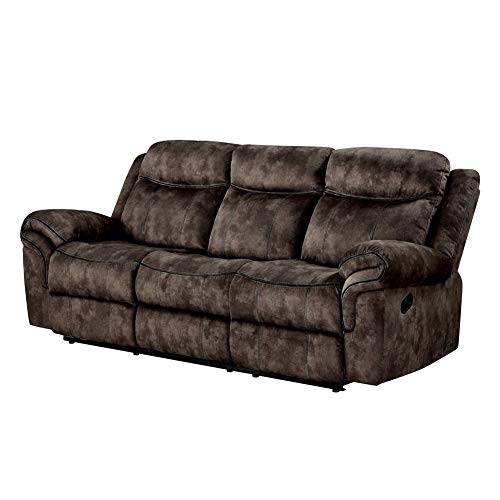 HABITRIO Reclining Sofa, Solid Wood Frame&Chocolate Velvet Upholstered 3-Seat Recliner Couch w/Back&Seat Cushion, Drop-Down Table w/USB Charging Dock, Middle Storage Drawer,Furniture for Living Room