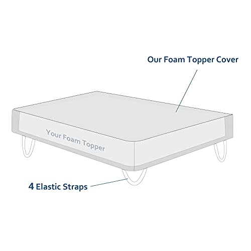 Mattress Topper Cover (Cover Only) Twin Size, 3-4 Inch Zippered Cooling Bamboo Cover for Latex Mattress Topper, Removable Memory Foam Mattress Topper Cover with Straps