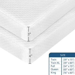 Mattress Topper Cover (Cover Only) Twin Size, 3-4 Inch Zippered Cooling Bamboo Cover for Latex Mattress Topper, Removable Memory Foam Mattress Topper Cover with Straps