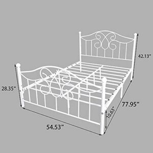 DUMEE Full Size Bed Frame with Headboard and Footboard Metal Platform Bed Frame Under Bed Storage No Box Spring Needed ( Full Size, White)