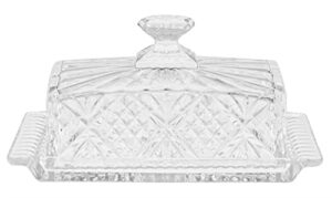 home-x crystal butter dish with lid, real crystal covered dish, butter holder for serving and storage, 8"l x 3 ½" w x 4' h, crystal