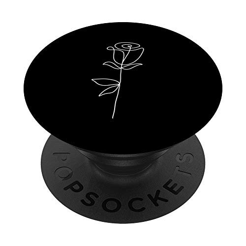 One Line Art White Rose Flower Black Minimalistic Aesthetic PopSockets PopGrip: Swappable Grip for Phones & Tablets