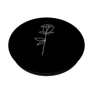 One Line Art White Rose Flower Black Minimalistic Aesthetic PopSockets PopGrip: Swappable Grip for Phones & Tablets