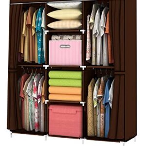 YOUUD Portable Closet 50 Inch Wardrobe Closet for Hanging Clothes with Non-Woven Fabric Cover, 4 Hang Rods and 4 Clothes Storage Organizer Shelves, Brown Clothes Closet Quick and Easy Assembly