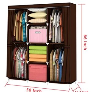 YOUUD Portable Closet 50 Inch Wardrobe Closet for Hanging Clothes with Non-Woven Fabric Cover, 4 Hang Rods and 4 Clothes Storage Organizer Shelves, Brown Clothes Closet Quick and Easy Assembly