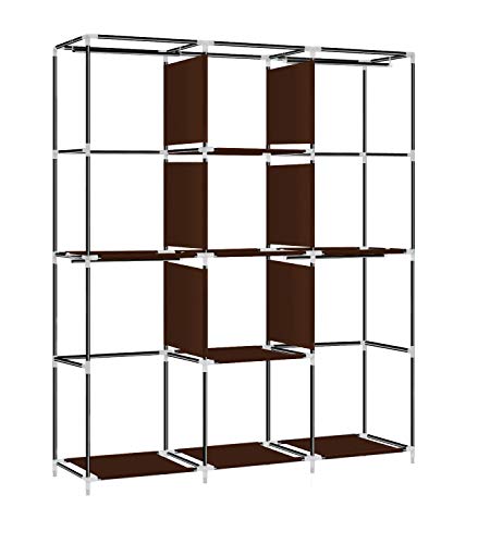 YOUUD Portable Closet 50 Inch Wardrobe Closet for Hanging Clothes with Non-Woven Fabric Cover, 4 Hang Rods and 4 Clothes Storage Organizer Shelves, Brown Clothes Closet Quick and Easy Assembly