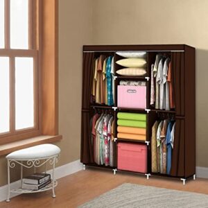 YOUUD Portable Closet 50 Inch Wardrobe Closet for Hanging Clothes with Non-Woven Fabric Cover, 4 Hang Rods and 4 Clothes Storage Organizer Shelves, Brown Clothes Closet Quick and Easy Assembly