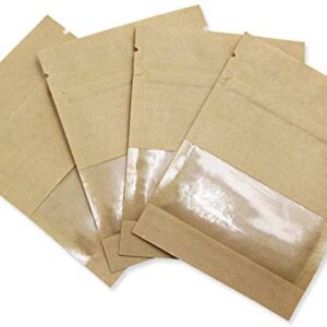 100PCS Clear Window Airtight Brown Kraft Paper for Food Storage Zipper Packaging Bags Resealable Heat Seal Pouch Smell Proof Sample Coffee (Brown,5.1x7.08 Inch)