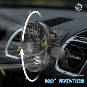 LEMOISTAR USB Powered 5V Car Fan, Powerful 4 Speed Quiet Ventilation Electric Cooling Fans with Clip/Hook/Suction Cup, Portable Car Fans for Rear Backseat Passenger Dog(USB Powered ONLY)