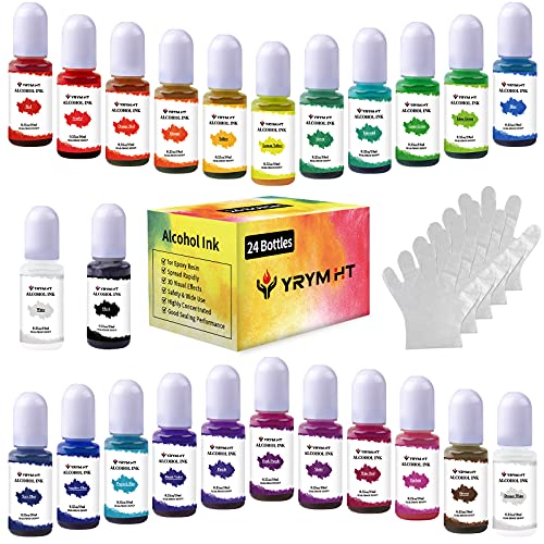 Alcohol Ink Set - 24 Vibrant Colors Alcohol Ink for Epoxy Resin, High Concentrated Alcohol-Based Ink for Resin Petri Dish, Tumbler Making, Coaster, Painting, Ceramic, Glass, Metal - 0.35oz/10ml Each