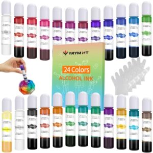 Alcohol Ink Set - 24 Vibrant Colors Alcohol Ink for Epoxy Resin, High Concentrated Alcohol-Based Ink for Resin Petri Dish, Tumbler Making, Coaster, Painting, Ceramic, Glass, Metal - 0.35oz/10ml Each