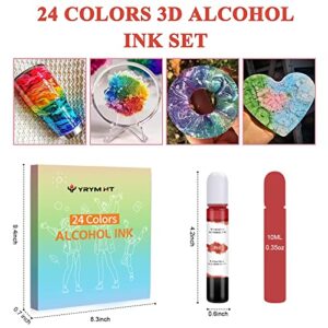 Alcohol Ink Set - 24 Vibrant Colors Alcohol Ink for Epoxy Resin, High Concentrated Alcohol-Based Ink for Resin Petri Dish, Tumbler Making, Coaster, Painting, Ceramic, Glass, Metal - 0.35oz/10ml Each