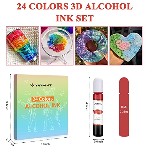 Alcohol Ink Set - 24 Vibrant Colors Alcohol Ink for Epoxy Resin, High Concentrated Alcohol-Based Ink for Resin Petri Dish, Tumbler Making, Coaster, Painting, Ceramic, Glass, Metal - 0.35oz/10ml Each