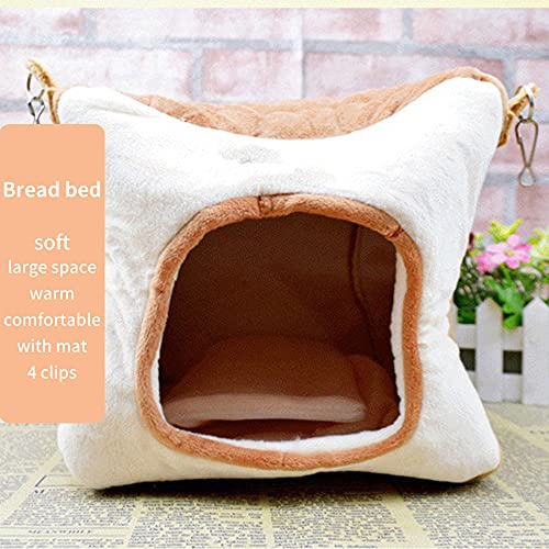 Oncpcare Toast Hamster Cotton Nest, Winter Warm Guinea Pig Bed House, Small Animals Plush Hanging Hammock for Birds Sugar Glider Ferrets Rat Hamster Chinchilla