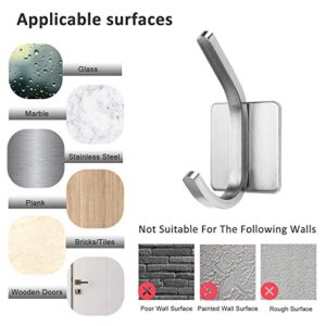 Self Adhesive Hooks 4 Pack, Brushed Stainless Steel Adhesive Door Hooks, Coat Hooks, Towel Hooks, Anti-Rust Waterproof Sticky Hooks for Kitchen Bathroom Office Toilet, No Drill Glue Needed